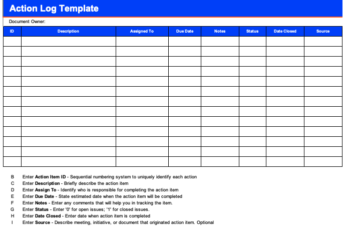 Action Register Template Download | BoardPro