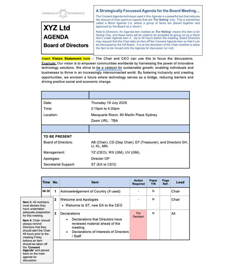Strategic Agenda Template Download | BoardPro