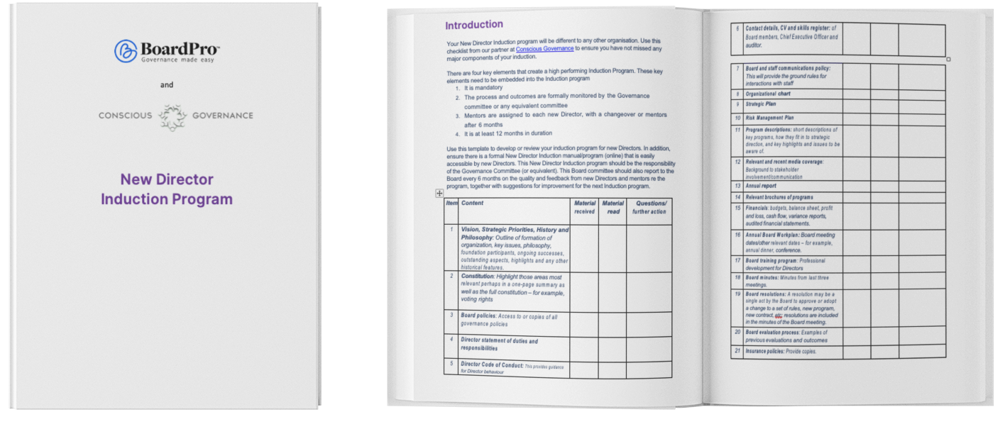 New director induction checklist | BoardPro